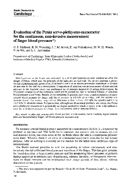 (PDF) Evaluation of the Penàz servo-plethysmo-manometer for the ...