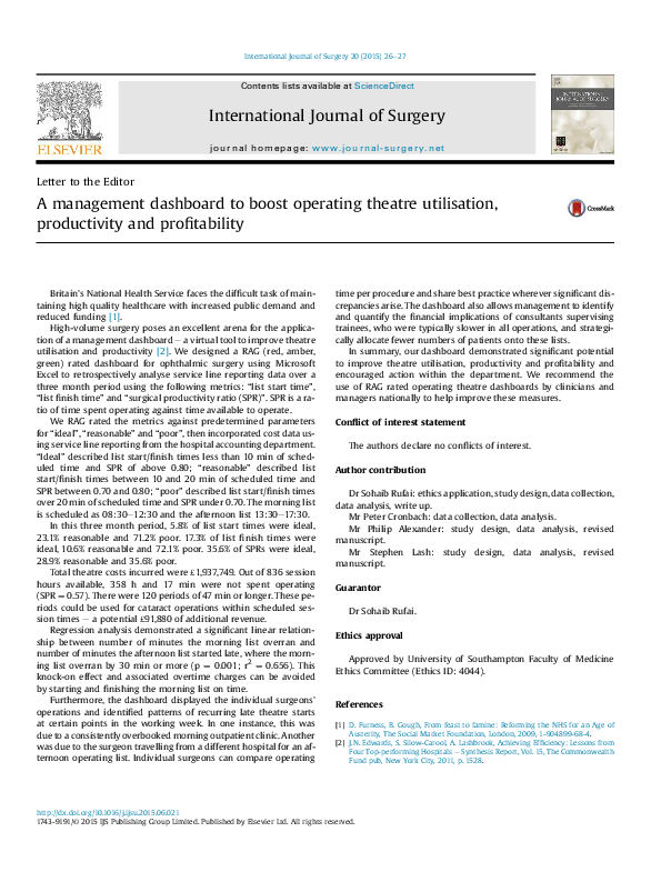 (PDF) A management dashboard to boost operating theatre utilisation ...