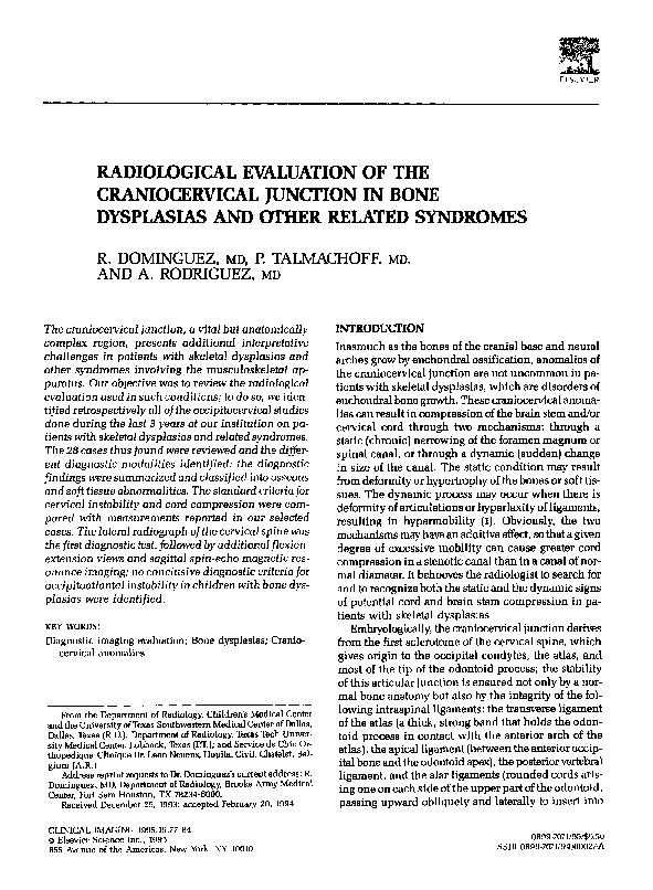 (PDF) Radiological evaluation of the craniocervical junction in bone dysplasias and other ...
