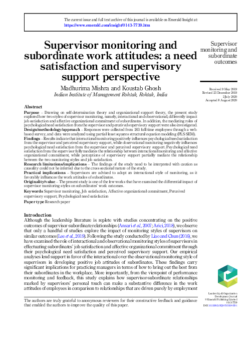 (PDF) Supervisor monitoring and subordinate work attitudes: a need ...