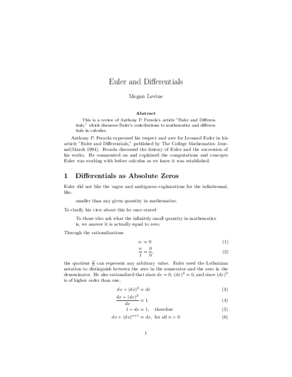 (PDF) Euler and Differentials