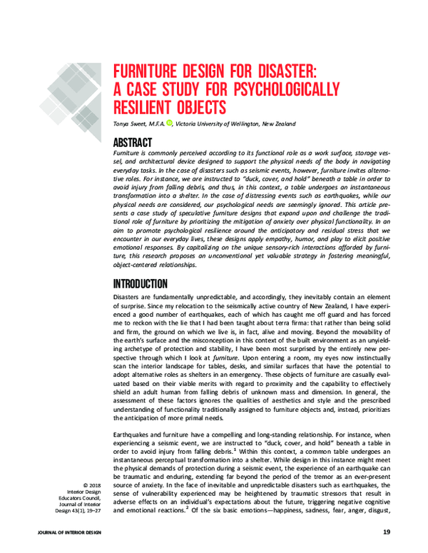(PDF) Furniture Design for Disaster: A Case Study for Psychologically ...