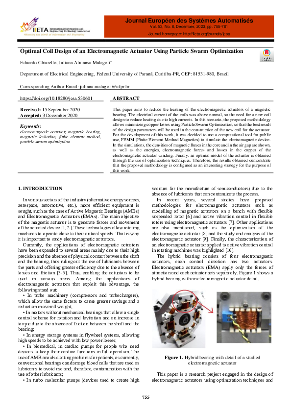 Pdf Optimizing Electromagnetic Actuator Coils With Pso
