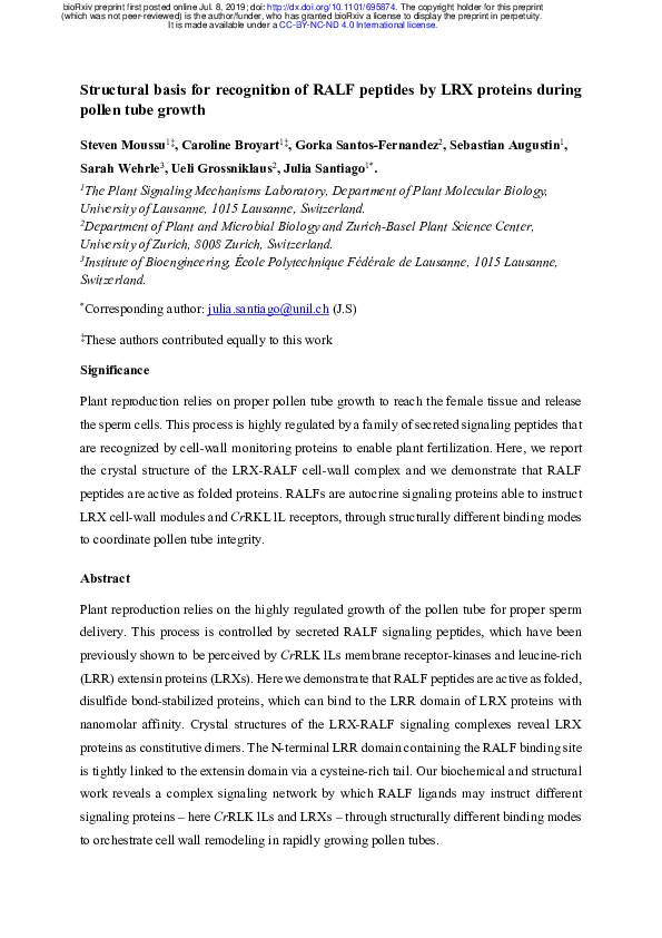 (PDF) Structural basis for recognition of RALF peptides by LRX proteins ...