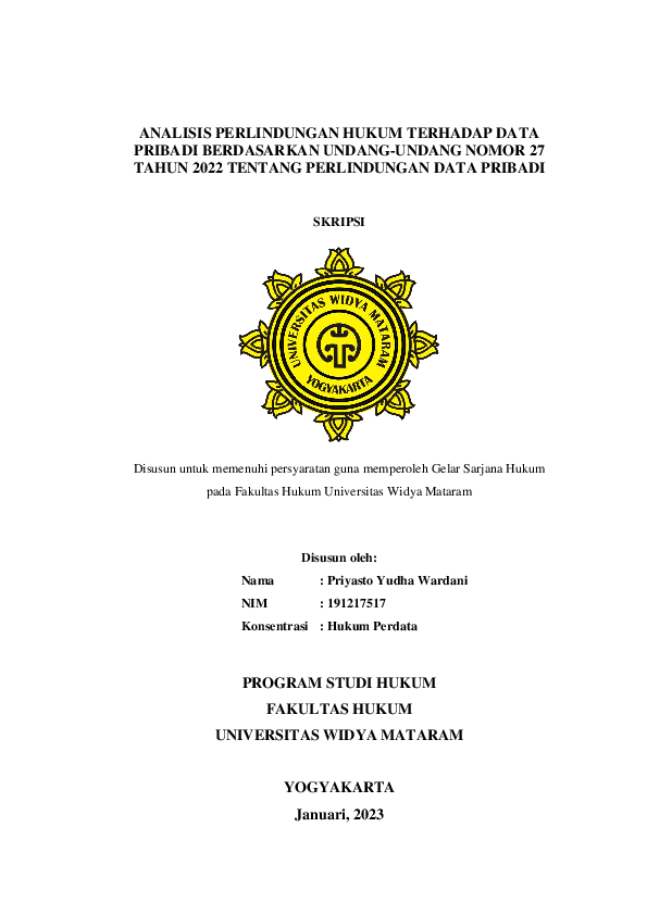 (PDF) Analisis Perlindungan Hukum Terhadap Data Pribadi Berdasarkan Undang-Undang Nomor 27 Tahun ...