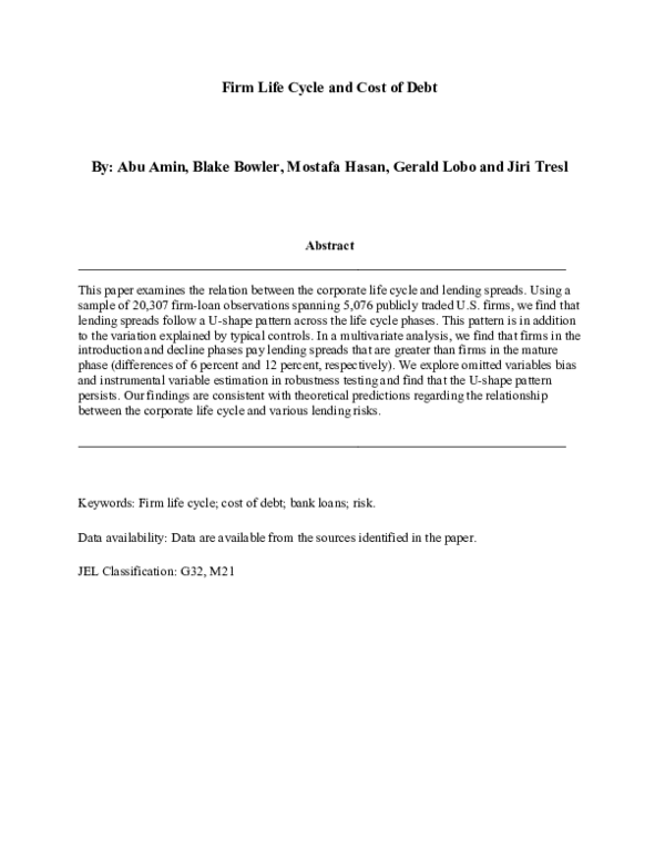 Pdf Firm Life Cycle And Cost Of Debt