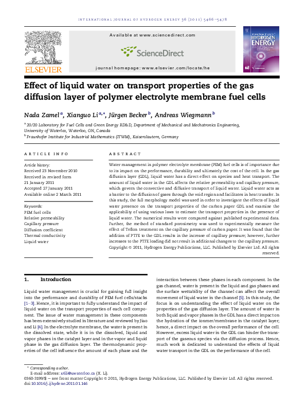 (PDF) Effect of liquid water on transport properties of the gas diffusion layer of polymer ...