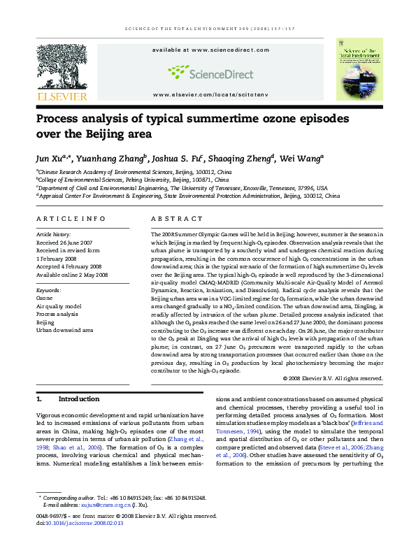 (PDF) Process analysis of typical summertime ozone episodes over the Beijing area