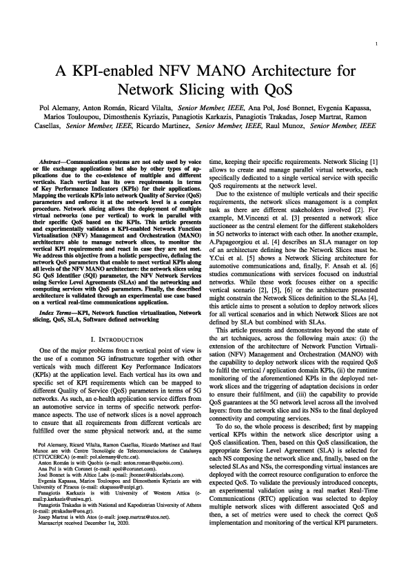 Pdf A Kpi Enabled Nfv Mano Architecture For Network Slicing With Qos