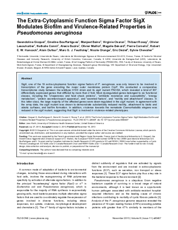 (PDF) The Extra-Cytoplasmic Function Sigma Factor SigX Modulates ...