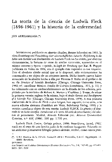 (PDF) La teoría de la ciencia de Ludwik Fleck (1896-1961) y la historia ...