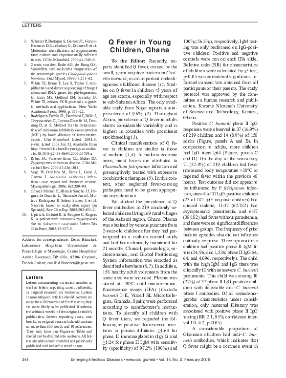(PDF) Q Fever in Young Children, Ghana