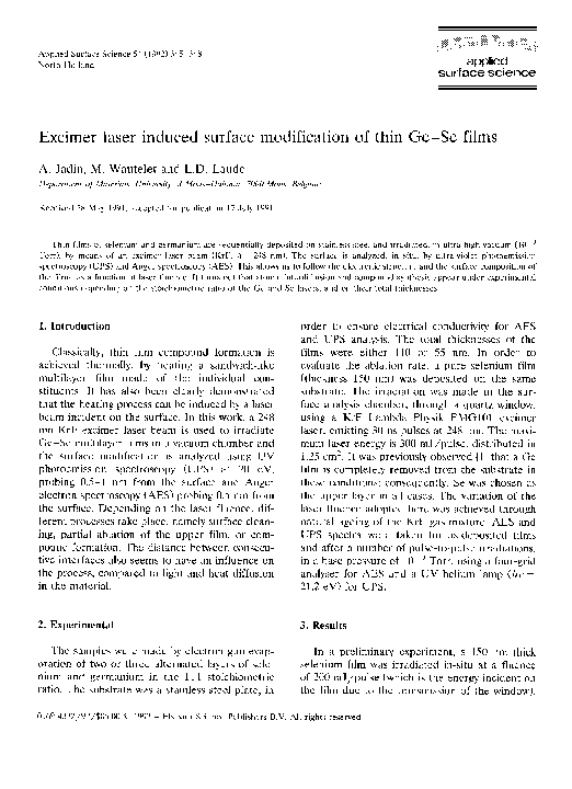 (PDF) Excimer laser induced surface modification of thin Ge-Se films
