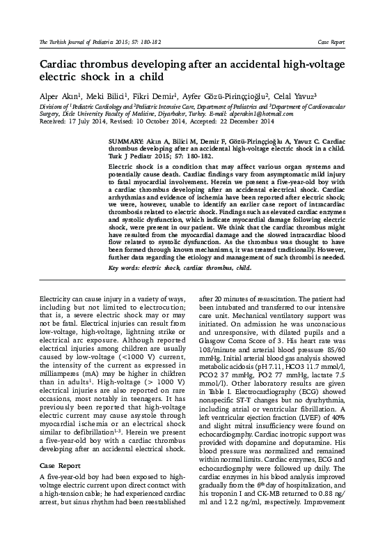 (PDF) Cardiac thrombus developing after an accidental high-voltage ...