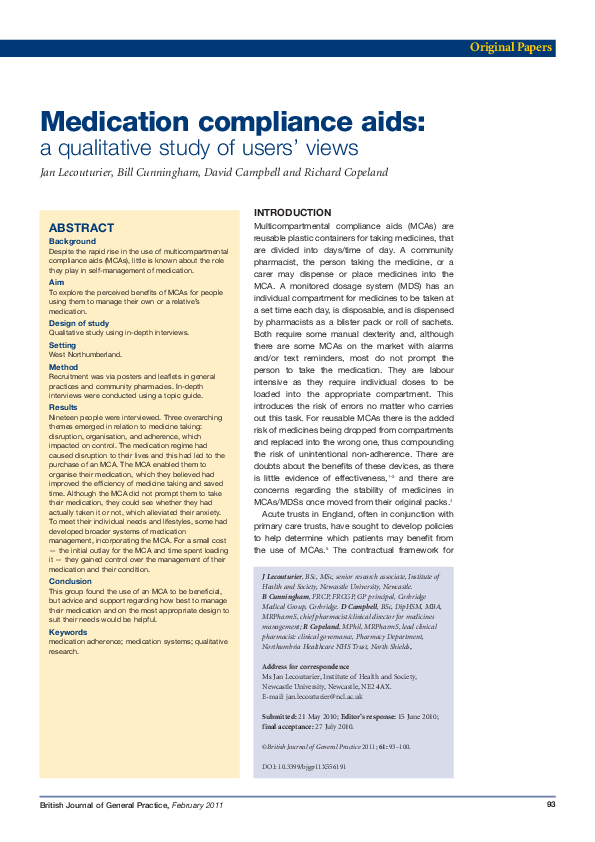 (PDF) Medication compliance aids: a qualitative study of users' views ...