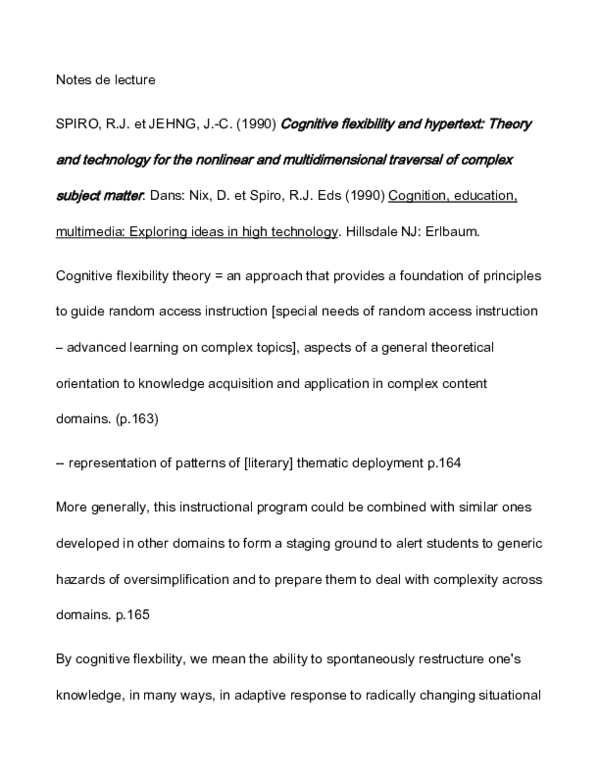 (PDF) Cognitive Flexibility and Hypertext: Theory and Technology for ...