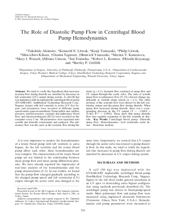 (PDF) The Role of Diastolic Pump Flow in Centrifugal Blood Pump ...