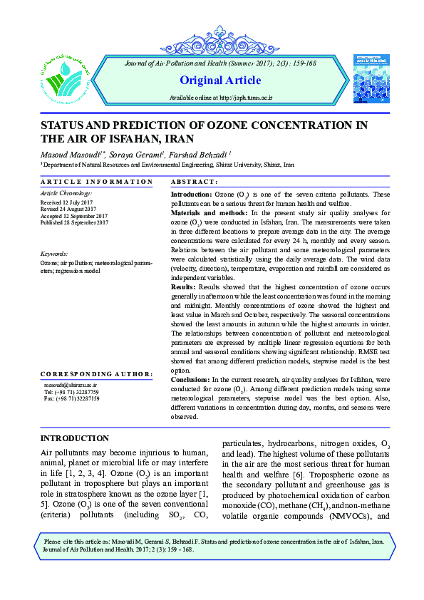(PDF) Status and Prediction of Ozone Concentration in the Air of ...