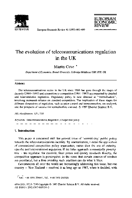 (PDF) The evolution of telecommunications regulation in the UK