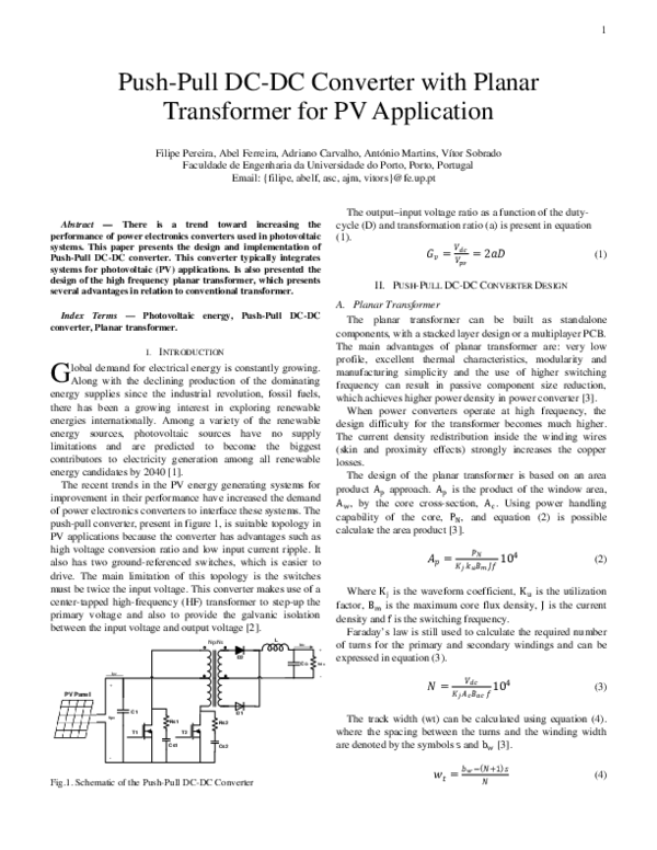 (PDF) Push-Pull DC-DC converter with planar transformer for PV applications
