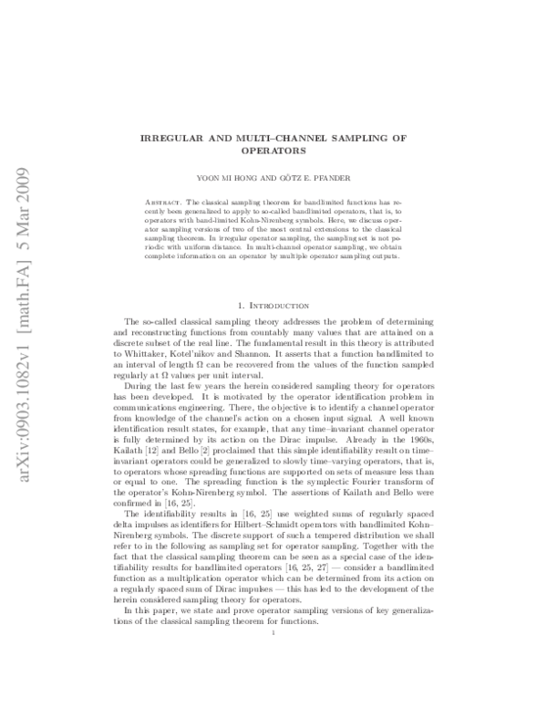 (PDF) Irregular and multi-channel sampling of operators