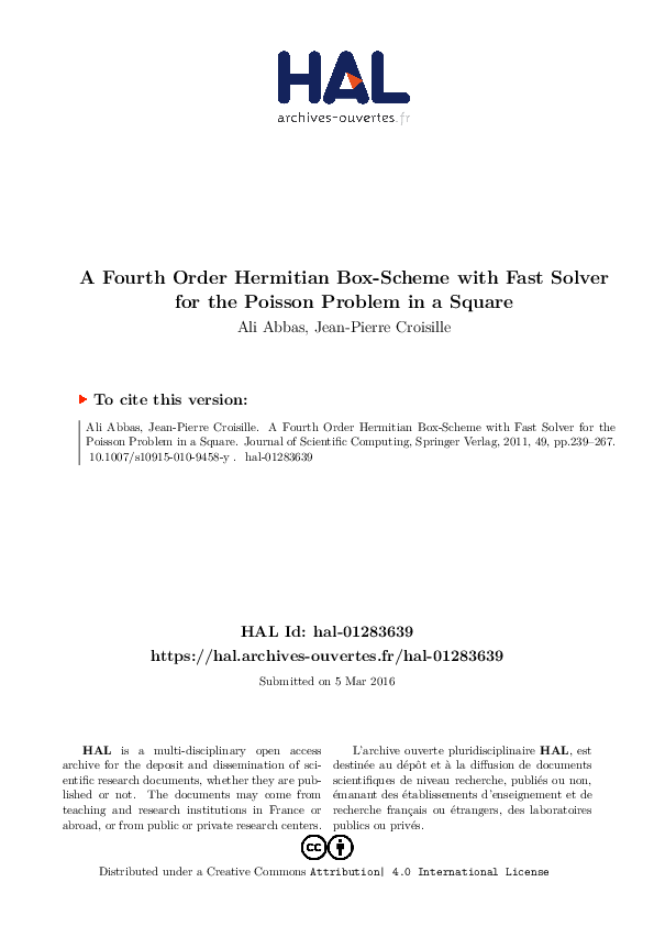 (PDF) A Fourth Order Hermitian Box-Scheme with Fast Solver for the Poisson Problem in a Square
