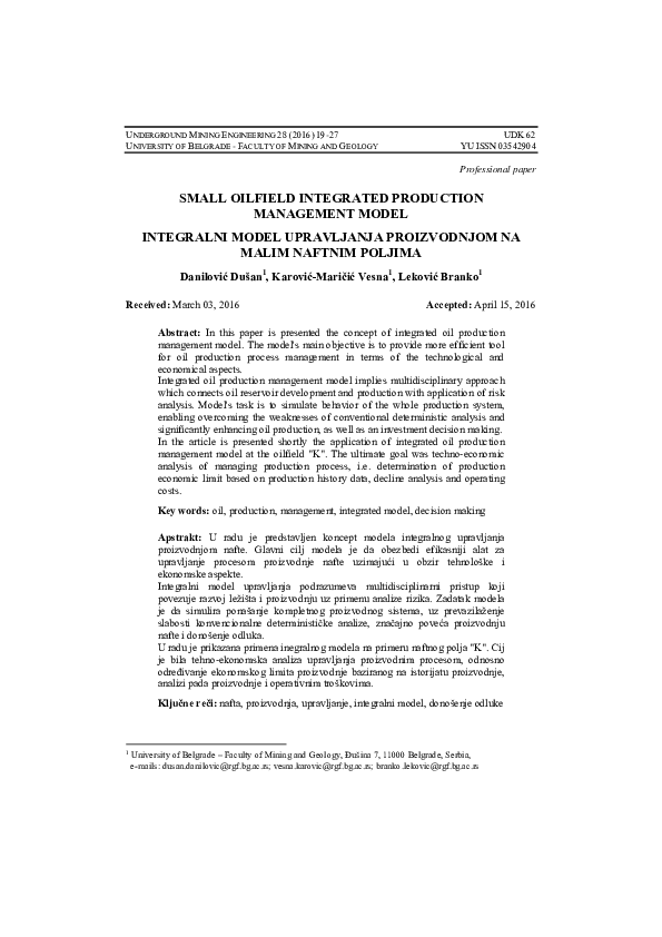 (PDF) Small oilfield integrated production management model