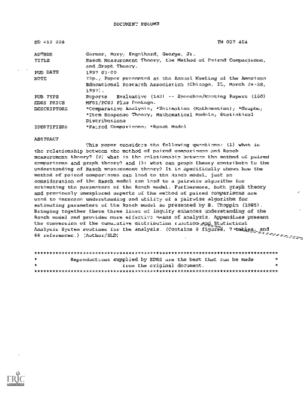 (PDF) Rasch Measurement Theory, the Method of Paired Comparisons, and ...