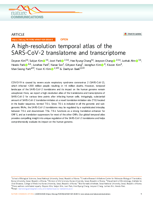 (PDF) A high-resolution temporal atlas of the SARS-CoV-2 translatome ...