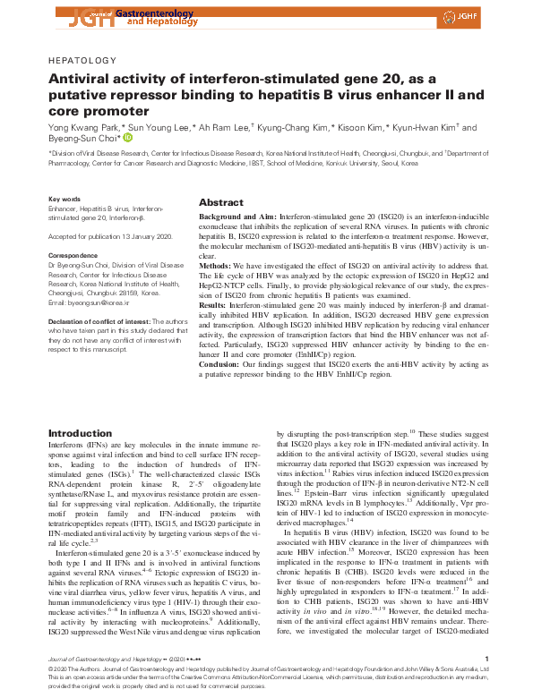 (PDF) Antiviral activity of interferon‐stimulated gene 20, as a ...