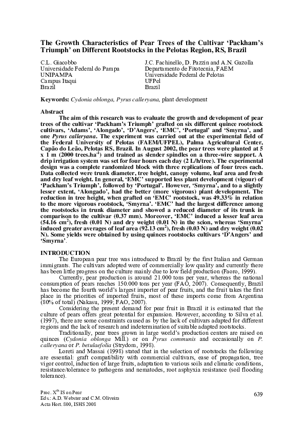 (PDF) The Growth Characteristics of Pear Trees of the Cultivar 'Packham ...
