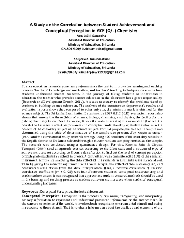 (PDF) A Study on the Correlation between Student Achievement and ...