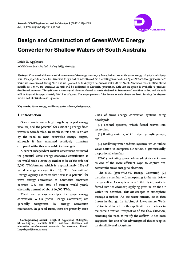 (PDF) Design and Construction of GreenWAVE Energy Converter for Shallow ...