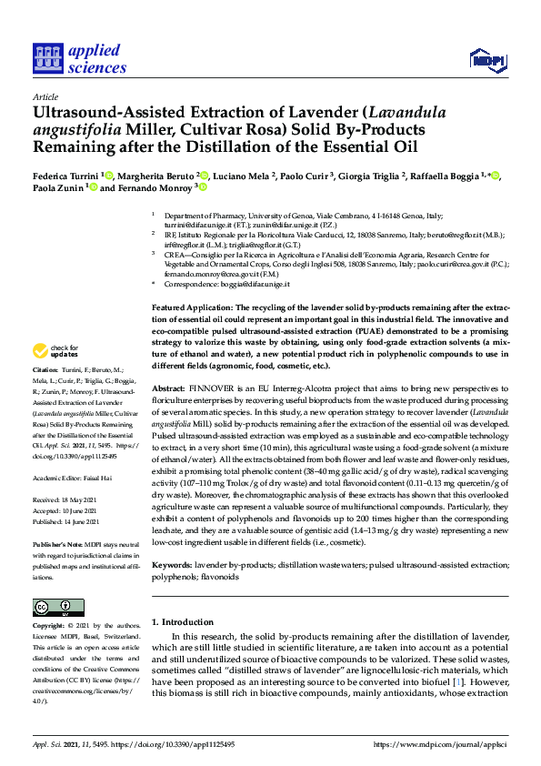 (PDF) Ultrasound-Assisted Extraction of Lavender (Lavandula angustifolia Miller, Cultivar Rosa ...