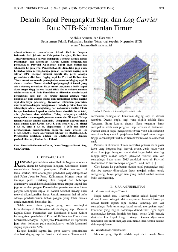 (PDF) Desain Kapal Pengangkut Sapi dan Log Carrier Rute NTB ...