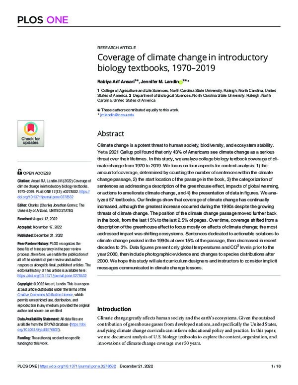 (PDF) Coverage of climate change in introductory biology textbooks ...