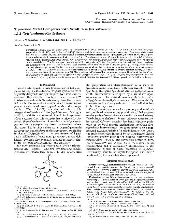 (PDF) Transition metal complexes with Schiff base derivatives of 1,1,1 ...