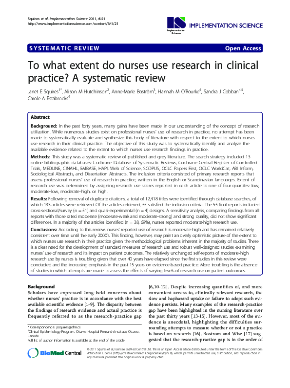 (PDF) To what extent do nurses use research in clinical practice? A ...