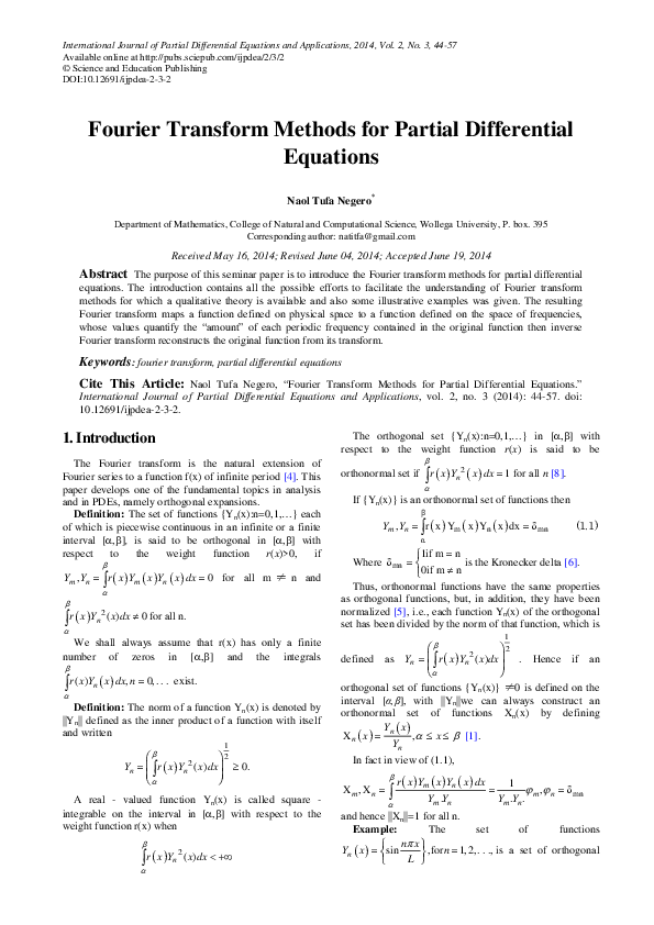 Pdf Fourier Transform Methods And Second Order Partial Differential
