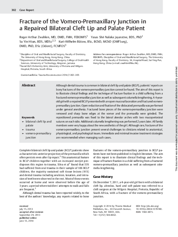 (PDF) Fracture of the Vomero-Premaxillary Junction in a Repaired ...