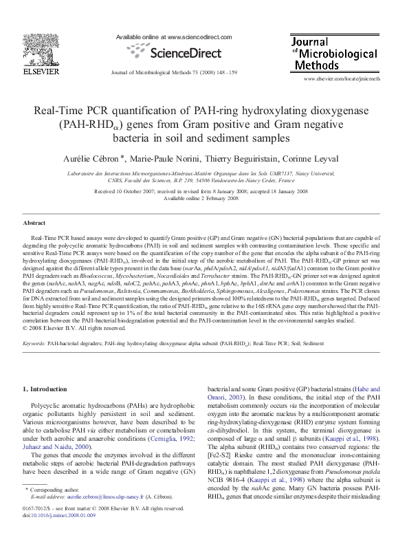 (PDF) Real-Time PCR quantification of PAH-ring hydroxylating ...