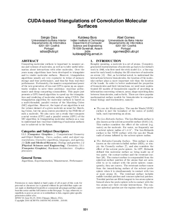 (PDF) CUDA-based triangulations of convolution molecular surfaces