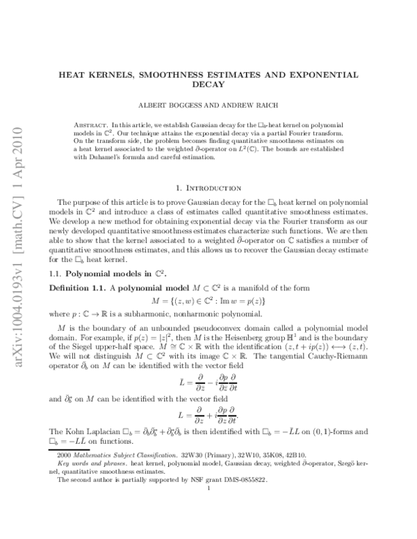 (PDF) Heat Kernels, Smoothness Estimates, and Exponential Decay