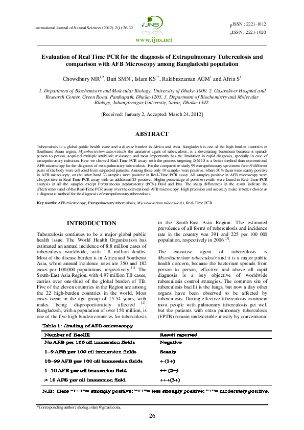 (PDF) Evaluation of Real Time PCR for the diagnosis of Extrapulmonary ...