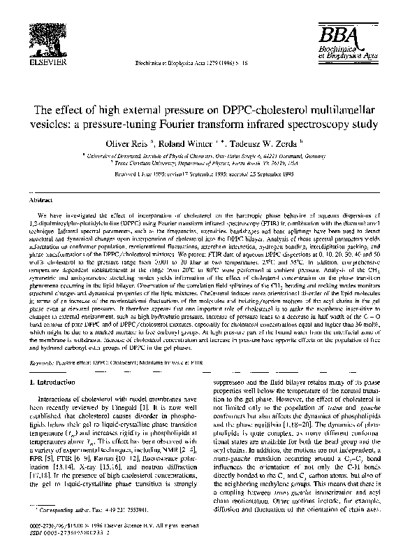 (PDF) The effect of high external pressure on DPPC-cholesterol ...