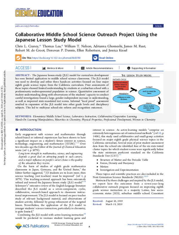 (PDF) Collaborative Middle School Science Outreach Project Using the ...
