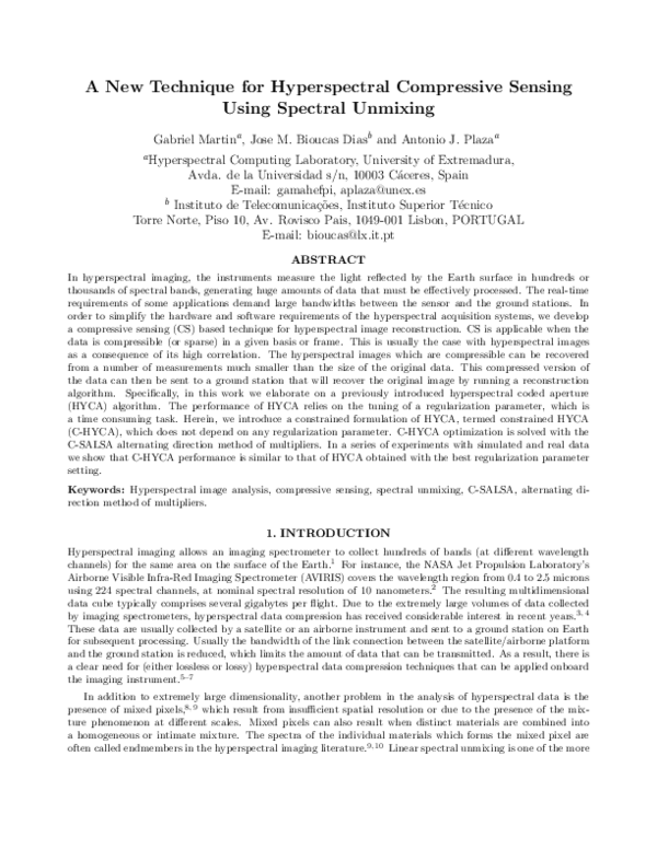 (PDF) A new technique for hyperspectral compressive sensing using spectral unmixing