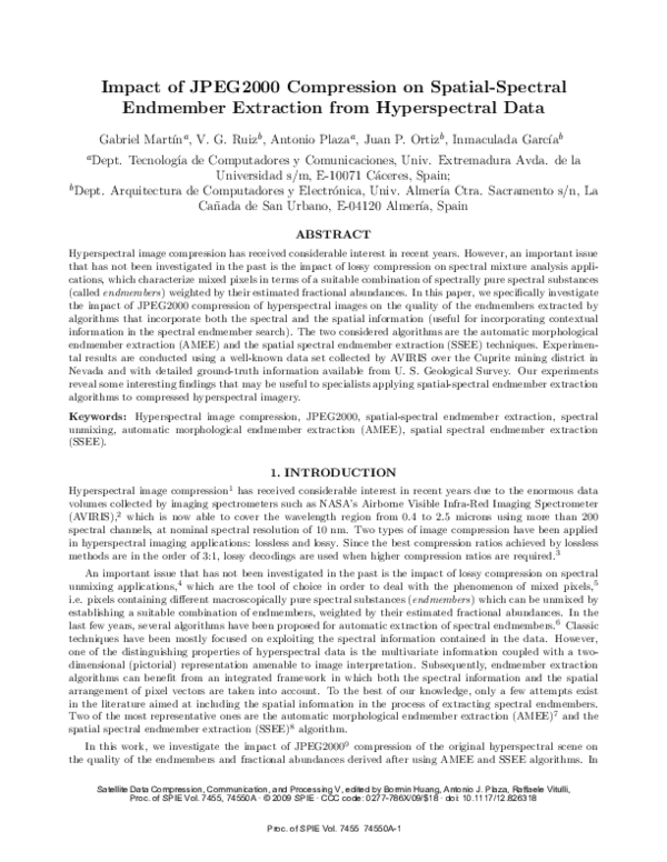 (PDF) Impact of JPEG2000 compression on spatial-spectral endmember extraction from hyperspectral ...