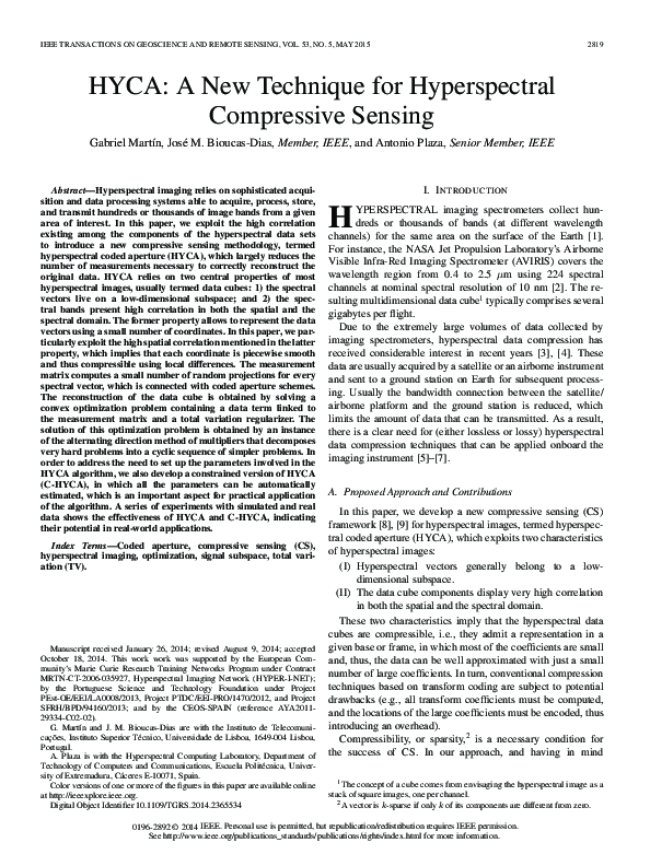 (PDF) HYCA: A New Technique for Hyperspectral Compressive Sensing