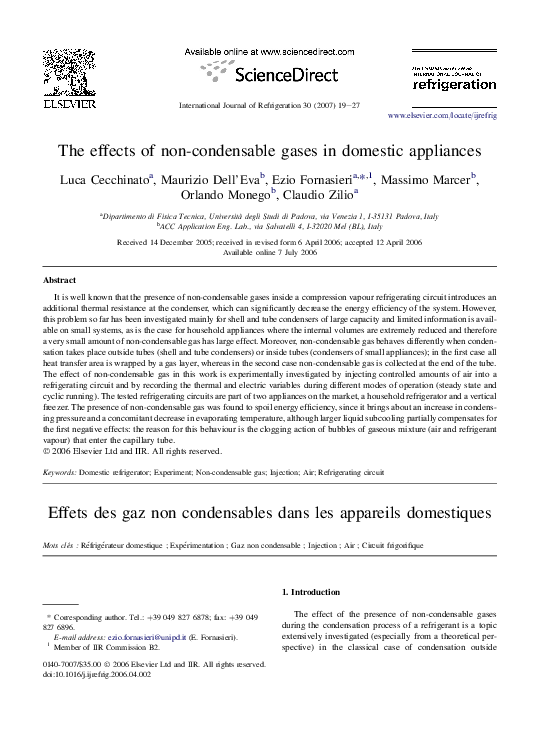(PDF) The effects of non-condensable gases in domestic appliances